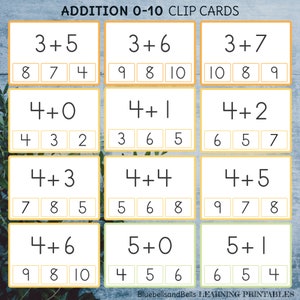 Addition Clip Cards 1-10. Simple Addition Printable for Kindergarten ...