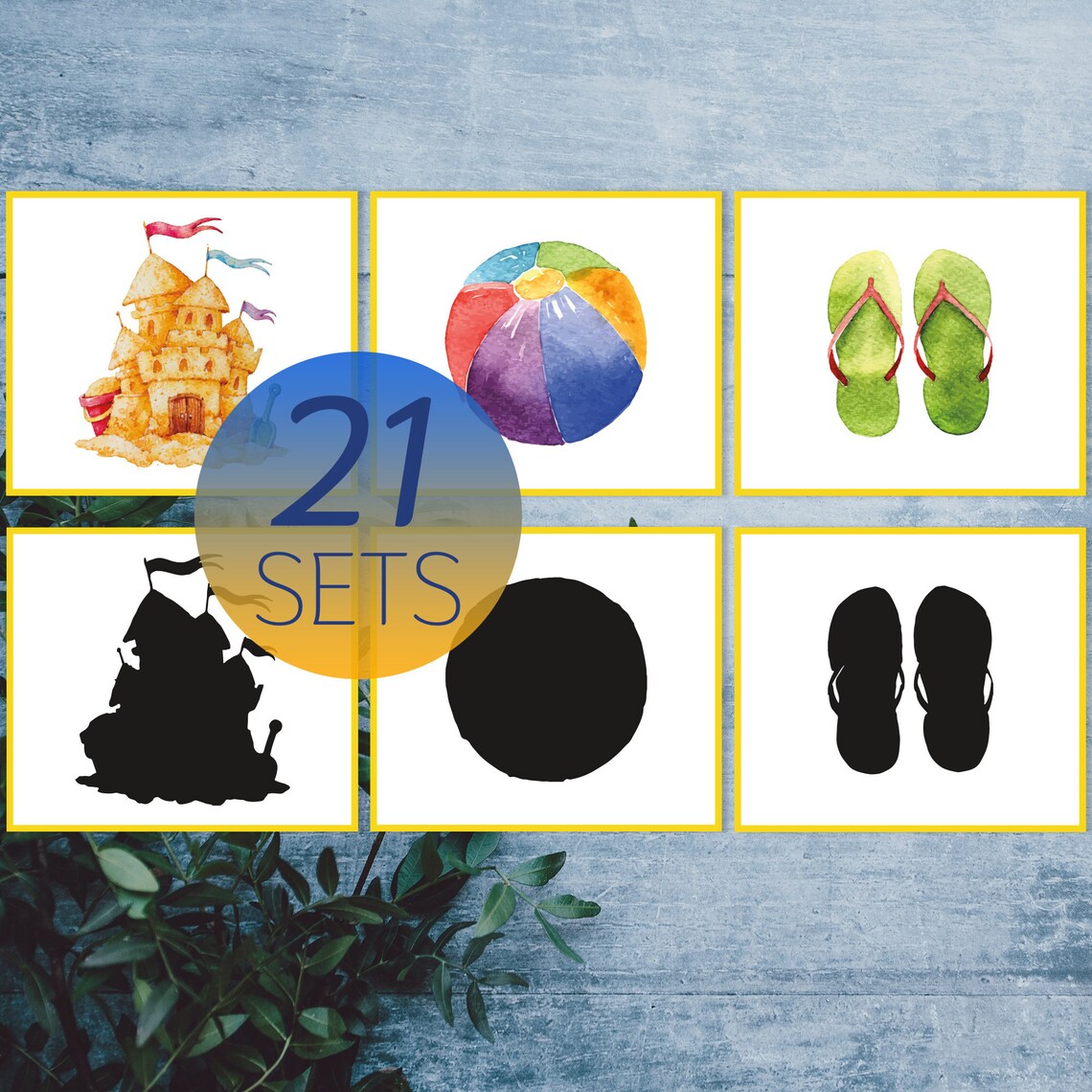 Summer toddler printable shadow matching cards. Montessori | Etsy