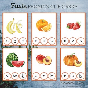 Fruits Phonics Clip Cards. Montessori Beginning Sound Printable. - Etsy