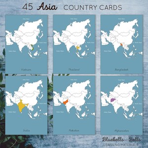 Asia Montessori Maps and Country Cards. Continent Study Printable. - Etsy