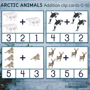 Winter Montessori Printable Count and Clip Cards Addition Polar Animals ...