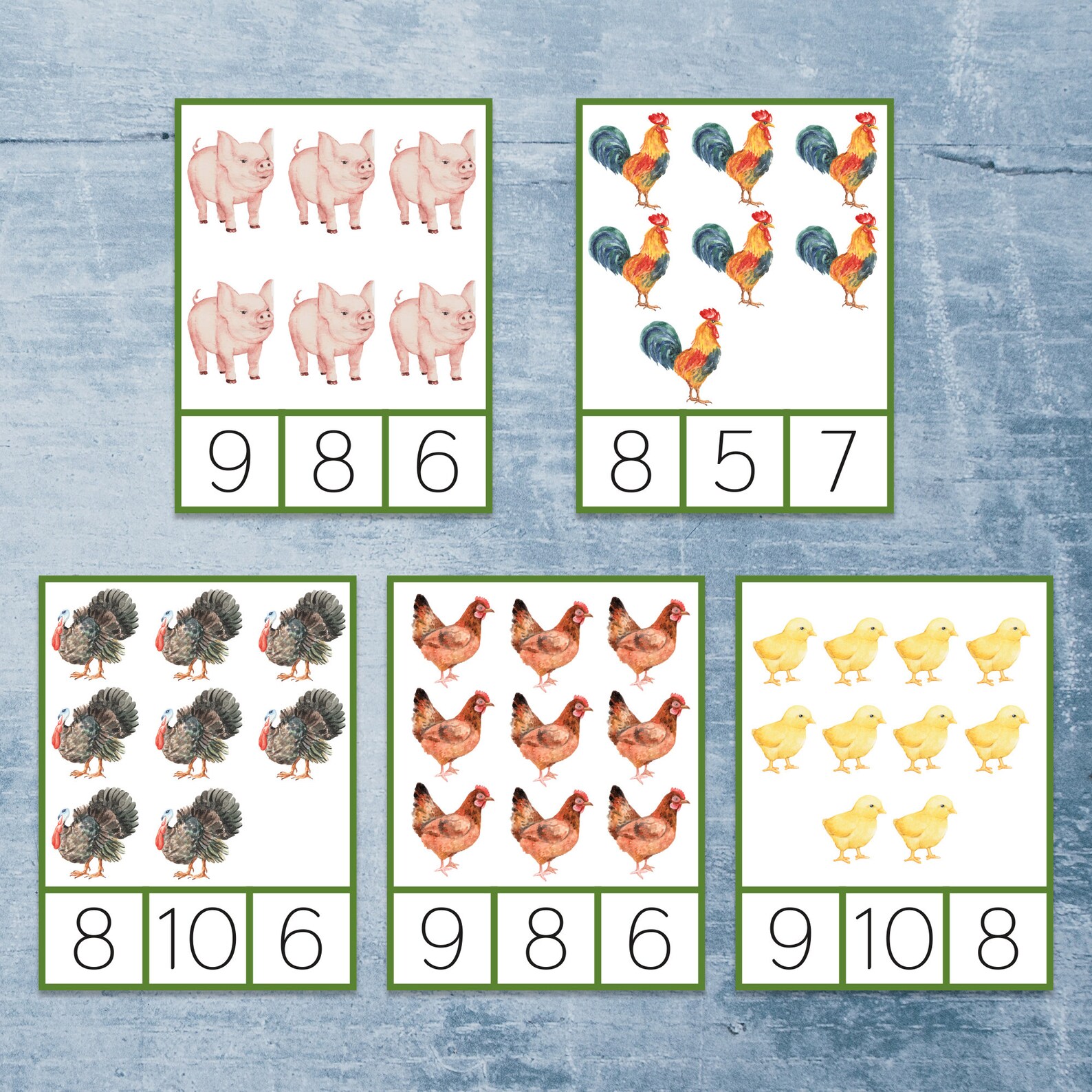 Farm Animals Count and Clip Cards 1-10. Farm Animals Counting - Etsy ...