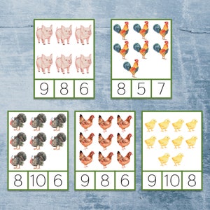 Farm Animals Count and Clip Cards 1-10. Farm Animals Counting - Etsy