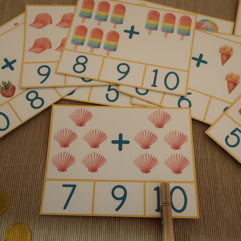 Montessori Summer Printable Addition Clip Cards. Preschool and | Etsy