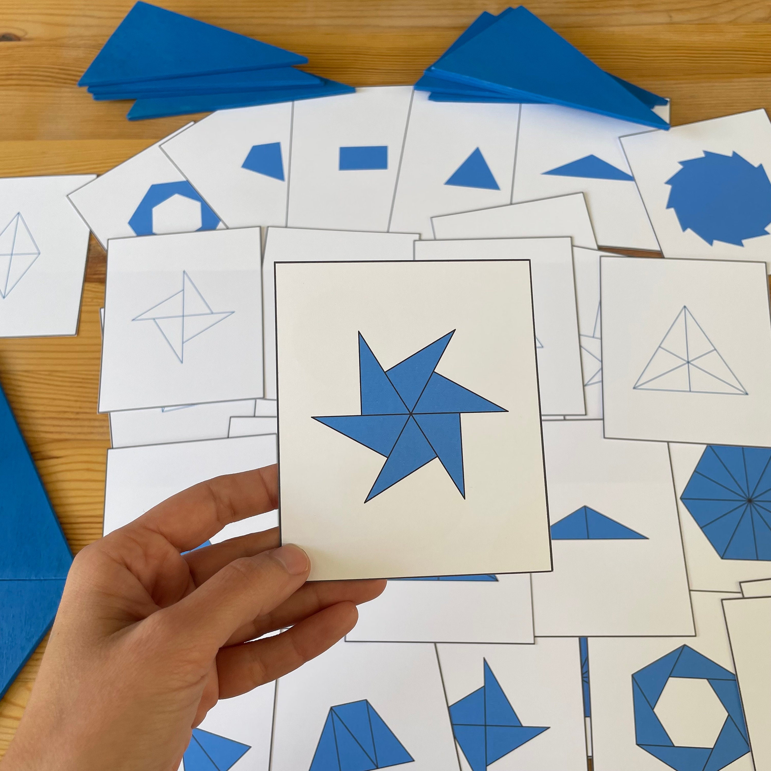 Montessori Blue Constructive Triangles Pattern Cards. Geometry ...