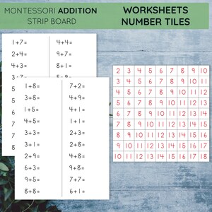 Montessori Addition Strip Board Printable Charts, Booklets, Equation ...