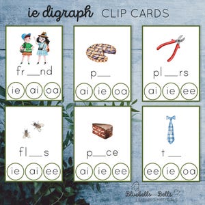 Digraphs Clip Cards Vowels. Montessori Green Series Phonics Printable ...