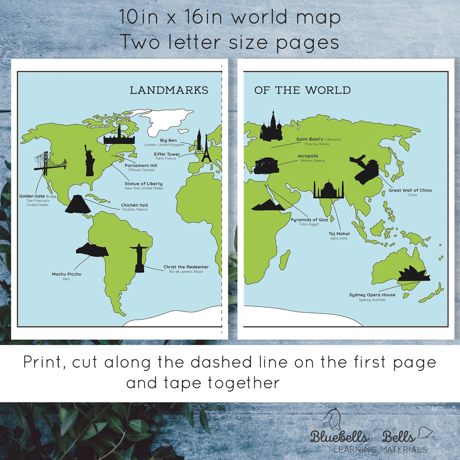Landmarks of the World Map Matching Activity. Montessori Printable ...
