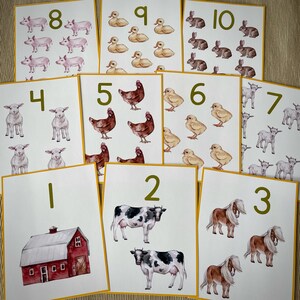 Farm Animal Number 1-10 Flash Cards. Toddler Watercolor Printable ...