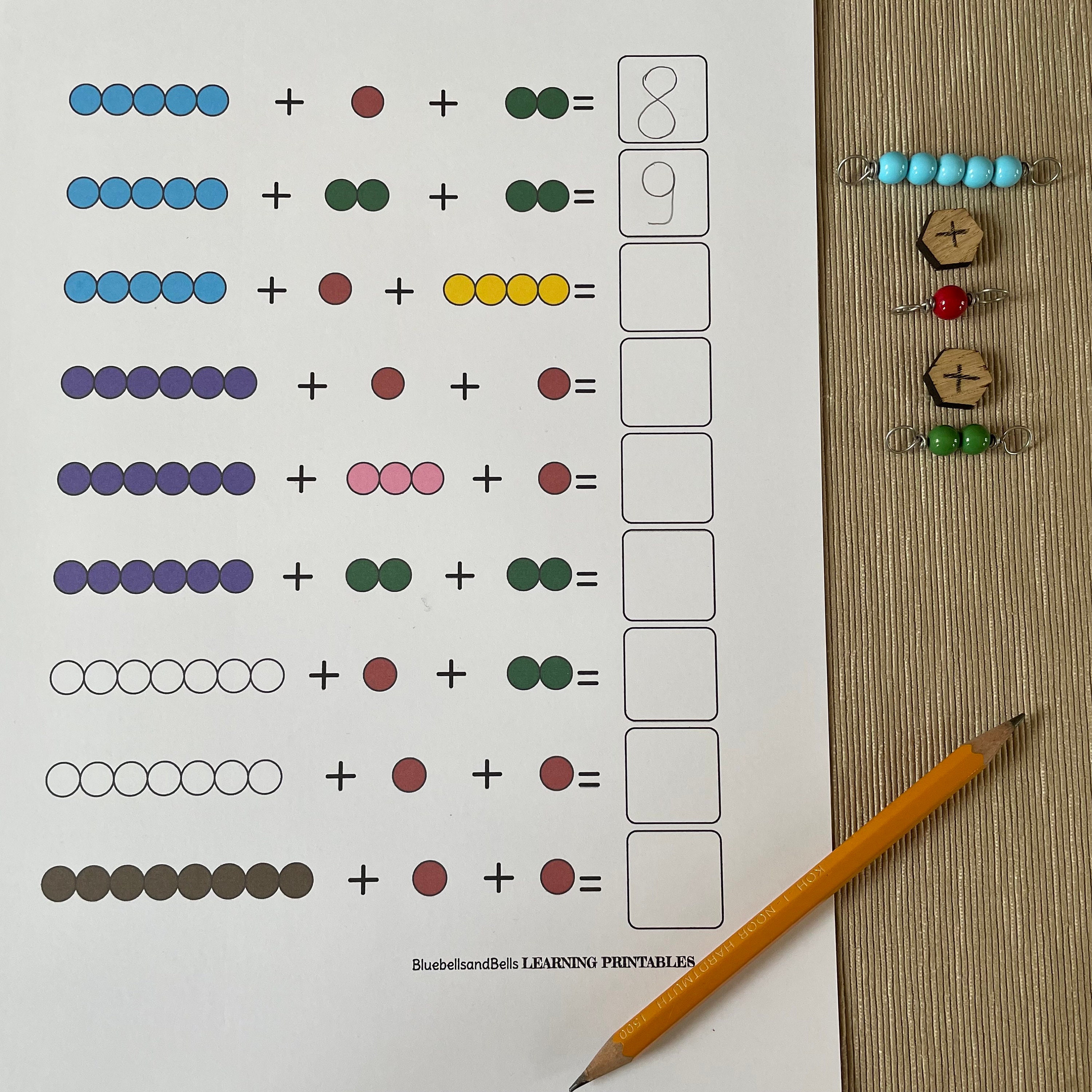 Montessori Bead Bars Addition Worksheets 3 Addends. Montessori ...