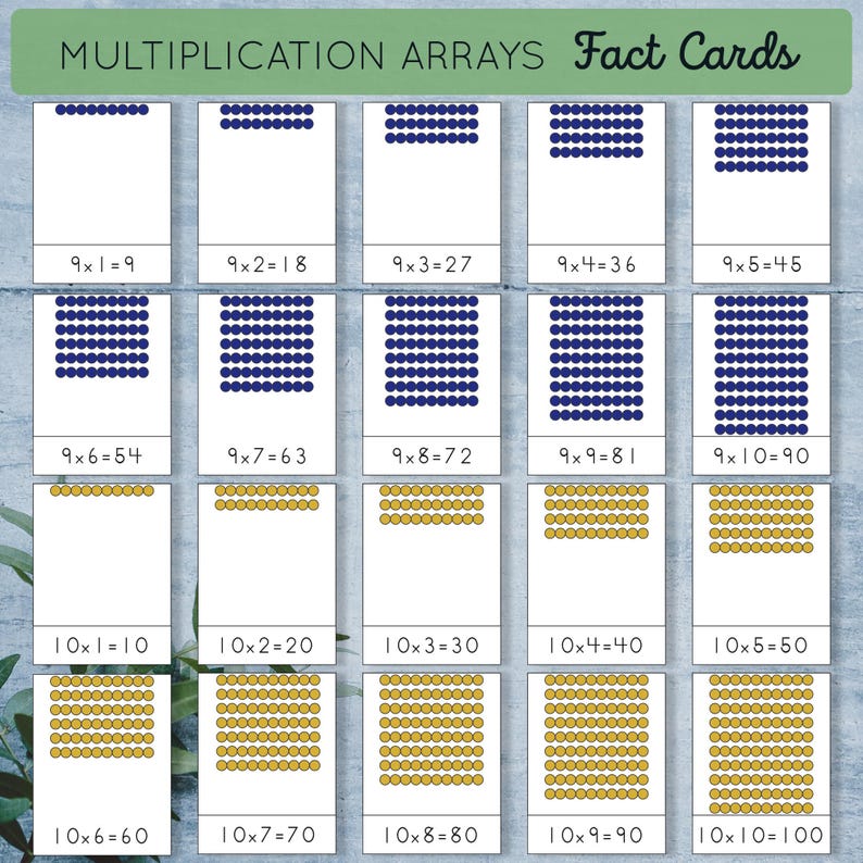 Montessori Bead Bars Multiplication Arrays Cards. Equal Groups ...