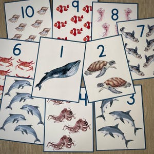 Number 1-10 Flashcards Ocean. Toddler Watercolor Printable Cards ...
