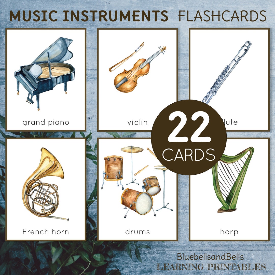 Musical Instrument Flashcards. Preschool and Kindergarten Watercolor ...