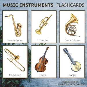 Musical Instrument Flashcards. Preschool and Kindergarten Watercolor ...