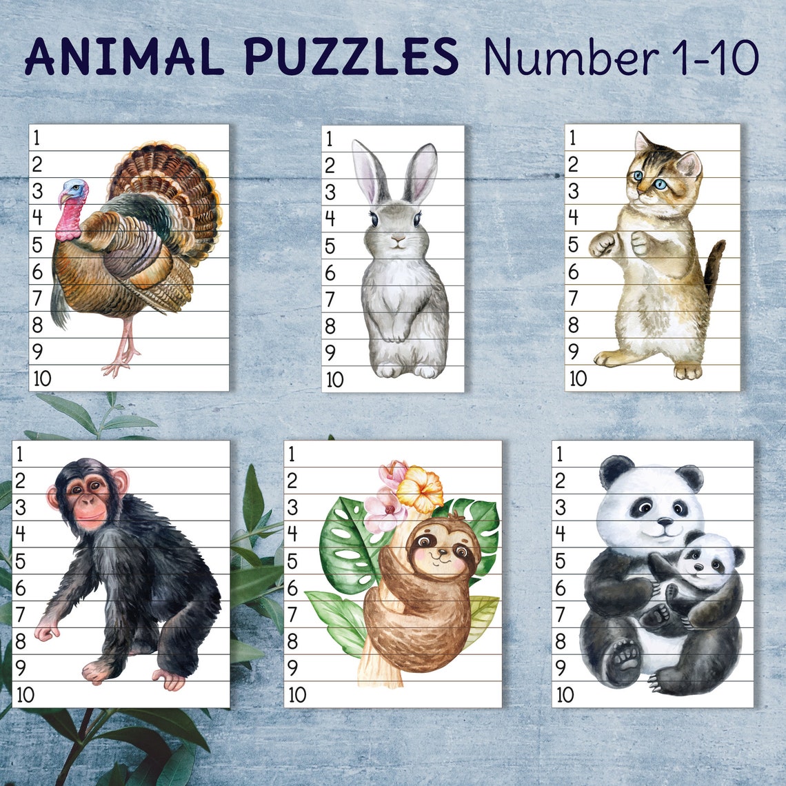Animal Puzzles 1-10 Number Sequence. Kids Printable Counting - Etsy