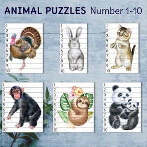 Animal Puzzles 1-10 Number Sequence. Kids Printable Counting Game. - Etsy