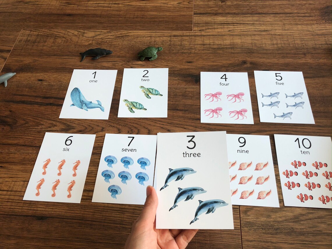 Number 1-10 Flashcards Ocean. Toddler Watercolor Printable | Etsy