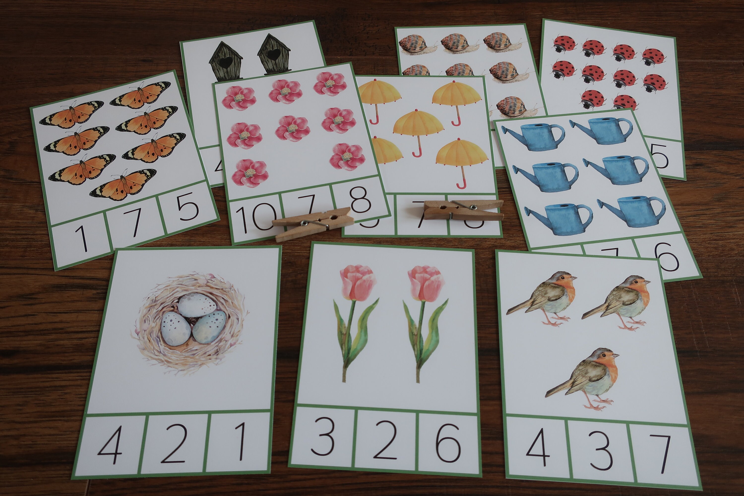 Spring Count and Clip Cards 1-10. Montessori Preschool Math - Etsy