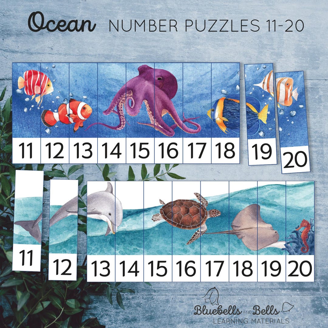 Ocean Preschool Printable Number Sequence 11-20 Puzzle. Montessori ...