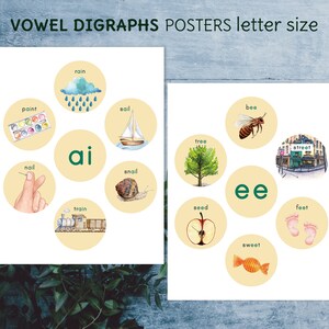 Digraph Posters Vowels. Montessori Green Series Phonics Matching ...