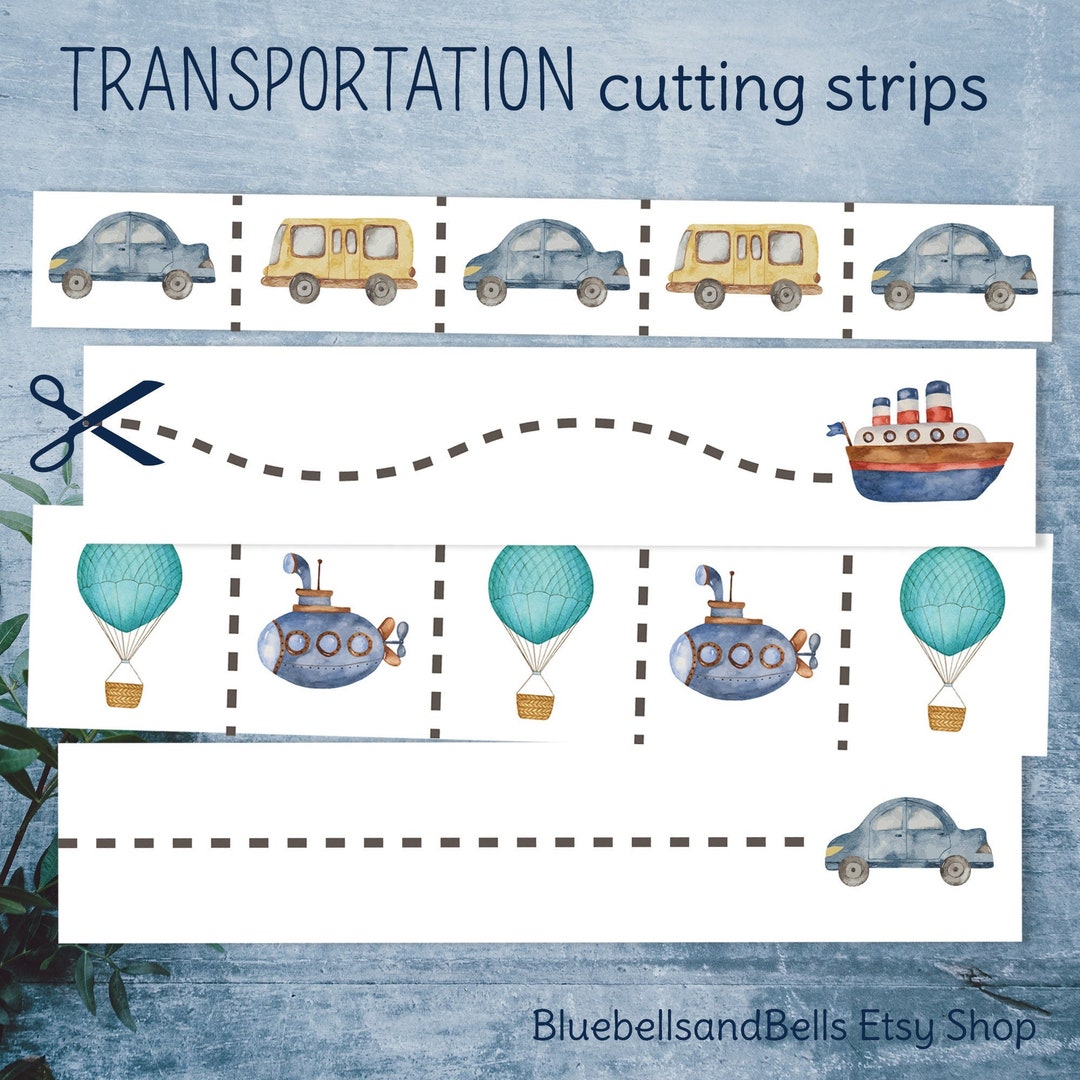 Montessori Printable Cutting Practice Strips Transportation. Toddler ...