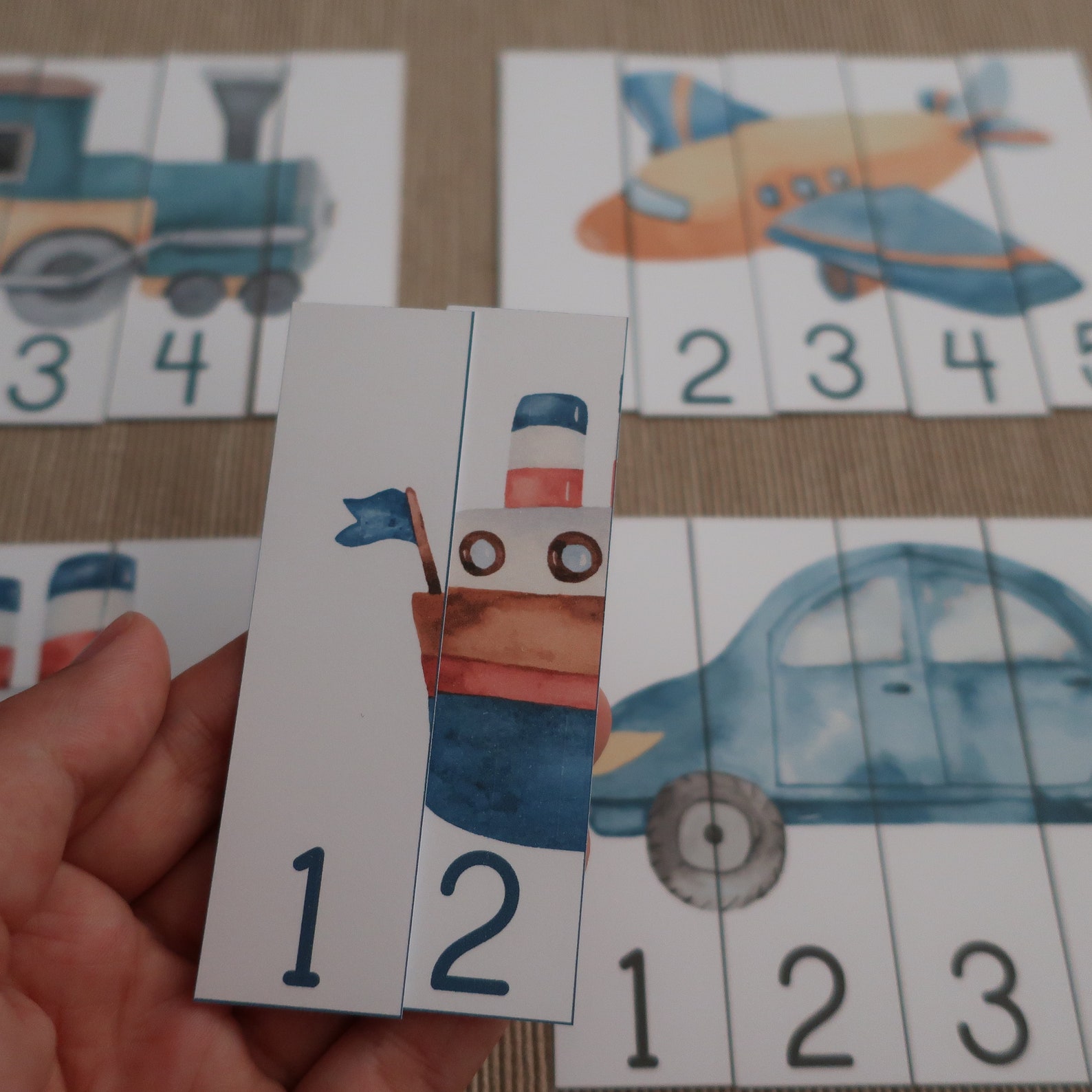 Toddler Puzzle Transport Number Sequnece 1-5. Printable Vehicle ...