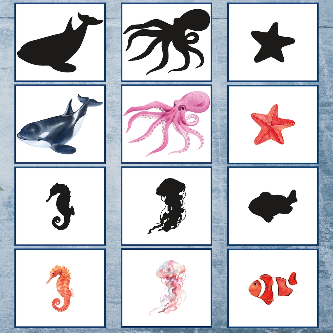 Ocean Animal Shadow Matching Cards. Montessori Summer - Etsy Canada