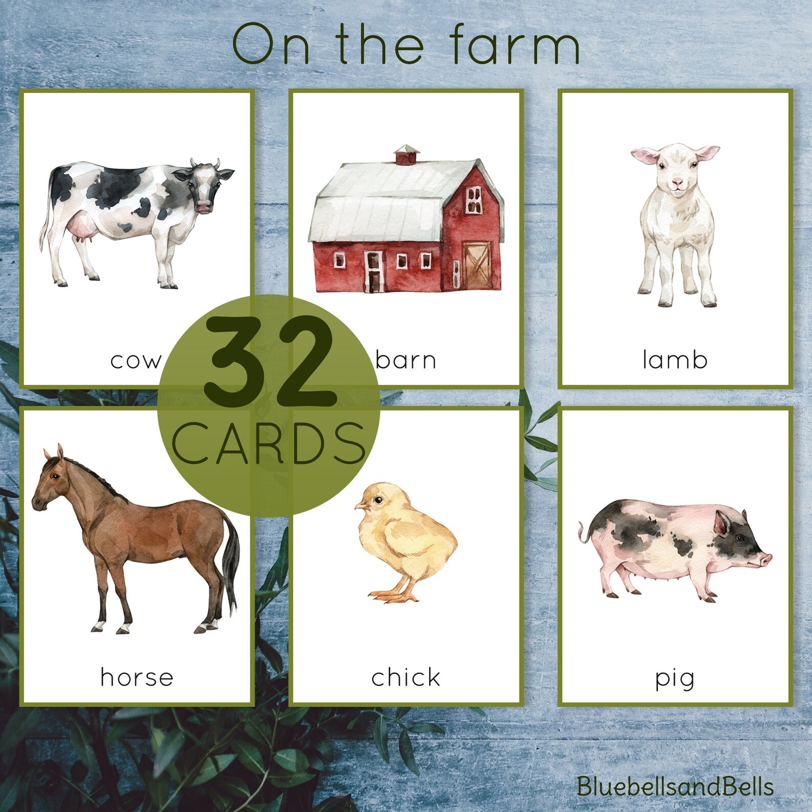 Farm Animals Flashcards. Toddler Watercolor Digital Cards. | Etsy