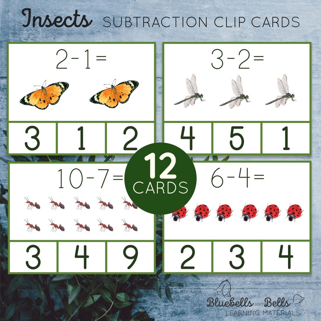 Insects Count and Clip Cards Subtraction 1-10. Spring Montessori ...
