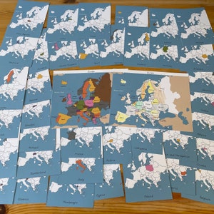 Montessori Europe Maps Country Cards. Continent Study Printable. - Etsy