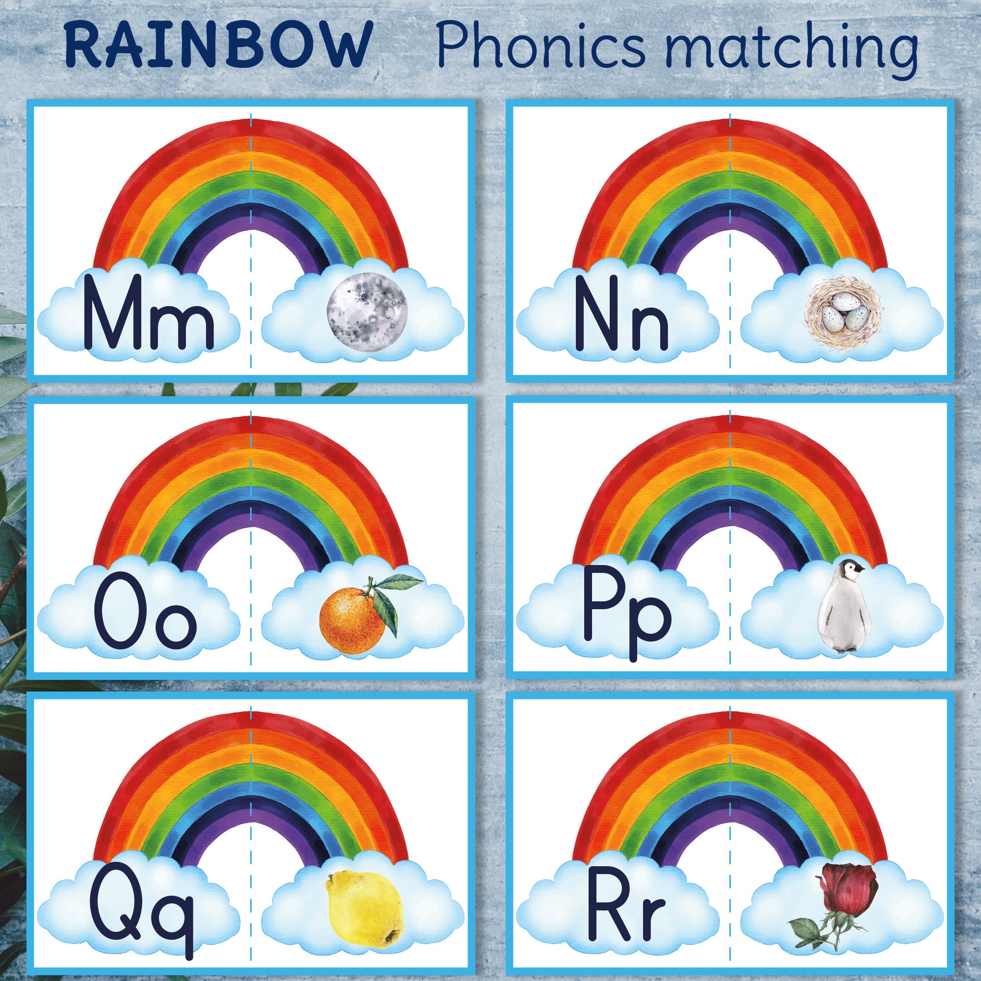 Phonics Matching Spring Printable Rainbow Puzzle Cards. - Etsy