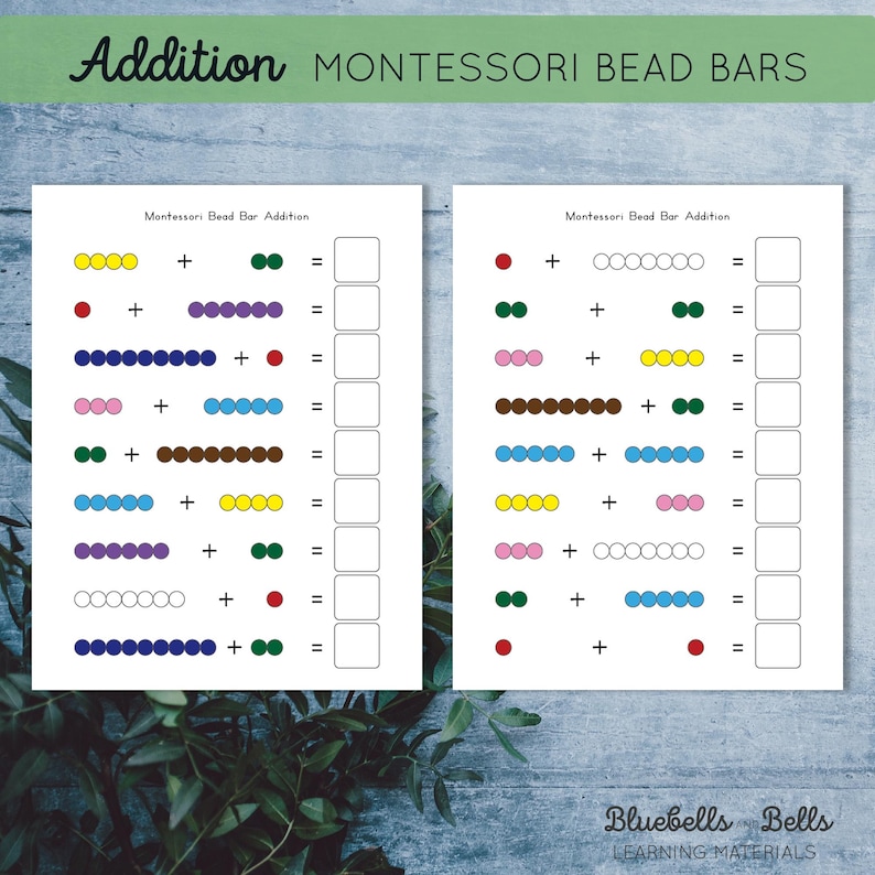Montessori Bead Bars Addition to 10 Worksheets. Montessori Kindergarten ...