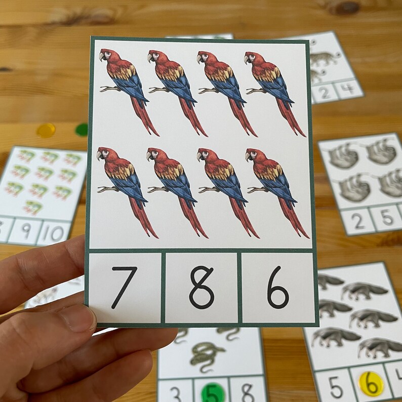 Rainforest Animals Count and Clip Cards 1-10. Preschool Math Printable ...