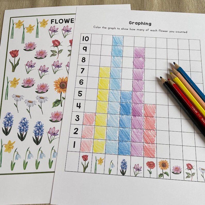 Graphing Printable Flowers. Preschool and Kindergarten Math - Etsy
