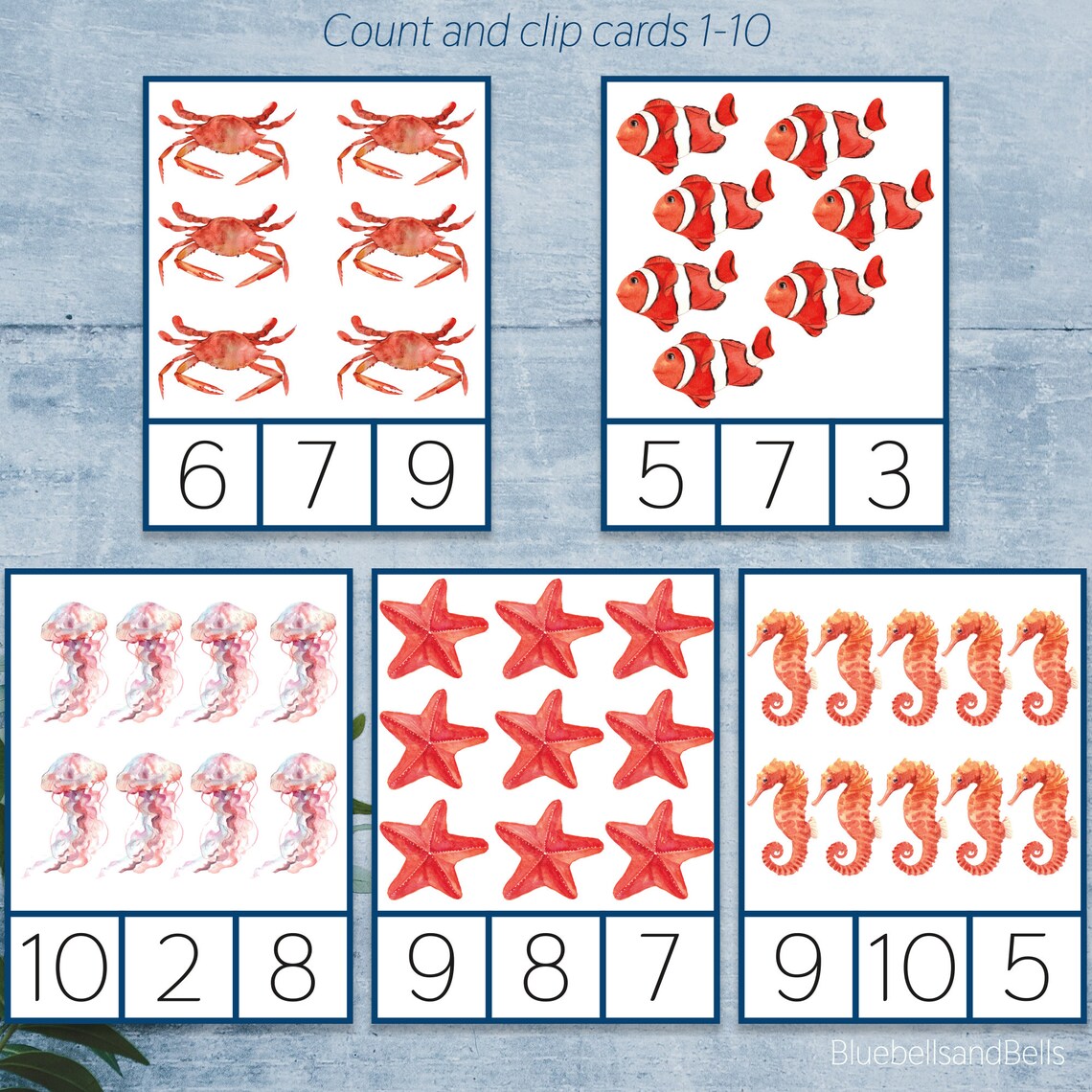 Ocean Animal Count and Clip Cards 1-10. Montessori Printable. - Etsy