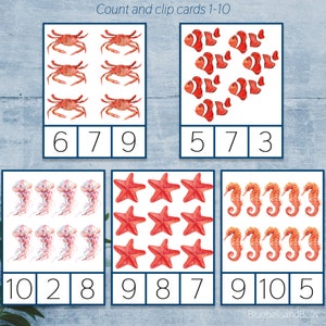 Ocean Animal Count and Clip Cards 1-10. Montessori Printable. - Etsy