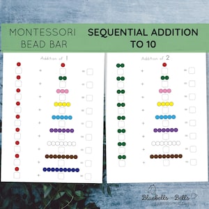 Montessori Bead Bars Addition to 10 Worksheets Sequential. Kindergarten ...