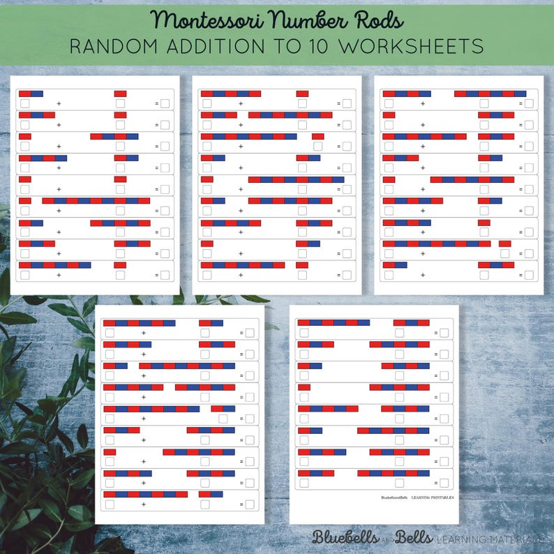 Montessori Addition Worksheets Number Rods. Kindergarten and 1st Grade ...