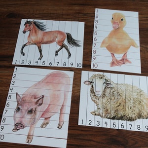 Farm animal number sequence puzzles 1-10. Preschool math | Etsy