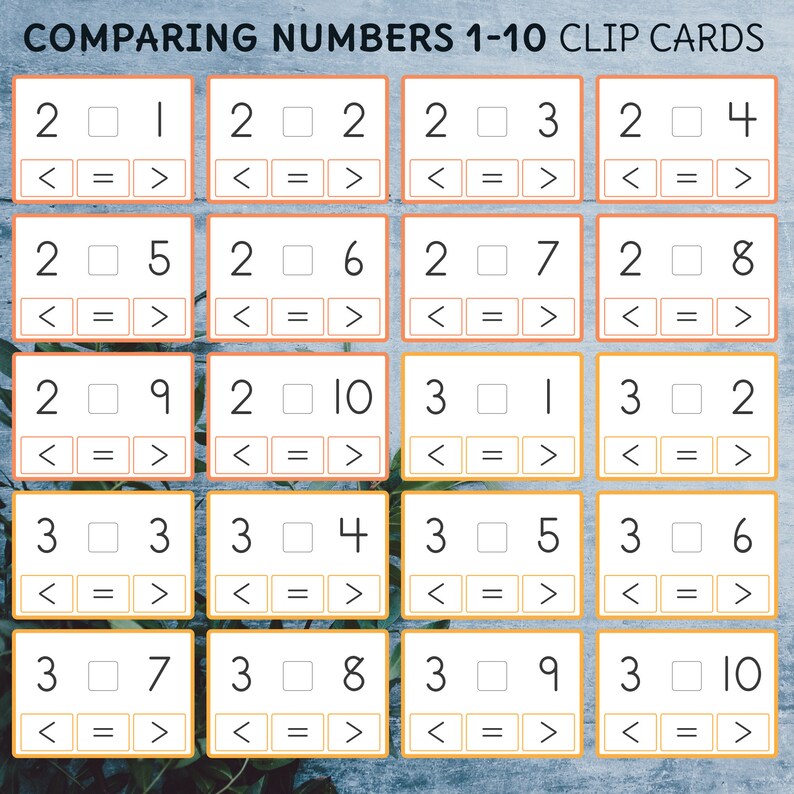 Comparing Numbers 1-10 Clip Cards. More Than Less Than Preschool and ...