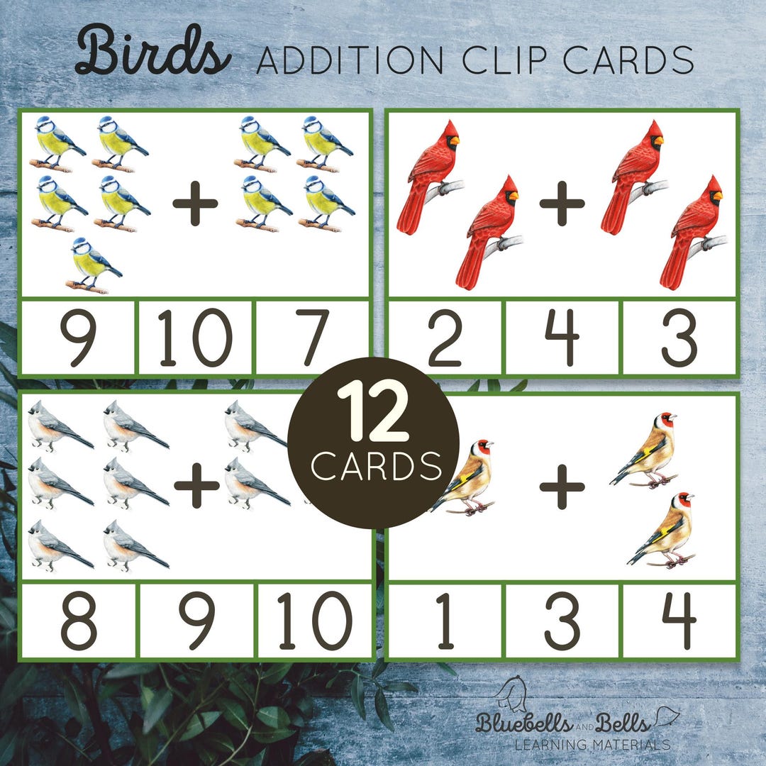 Birds Count and Clip Cards Addition 1-10. Montessori Spring Printable ...