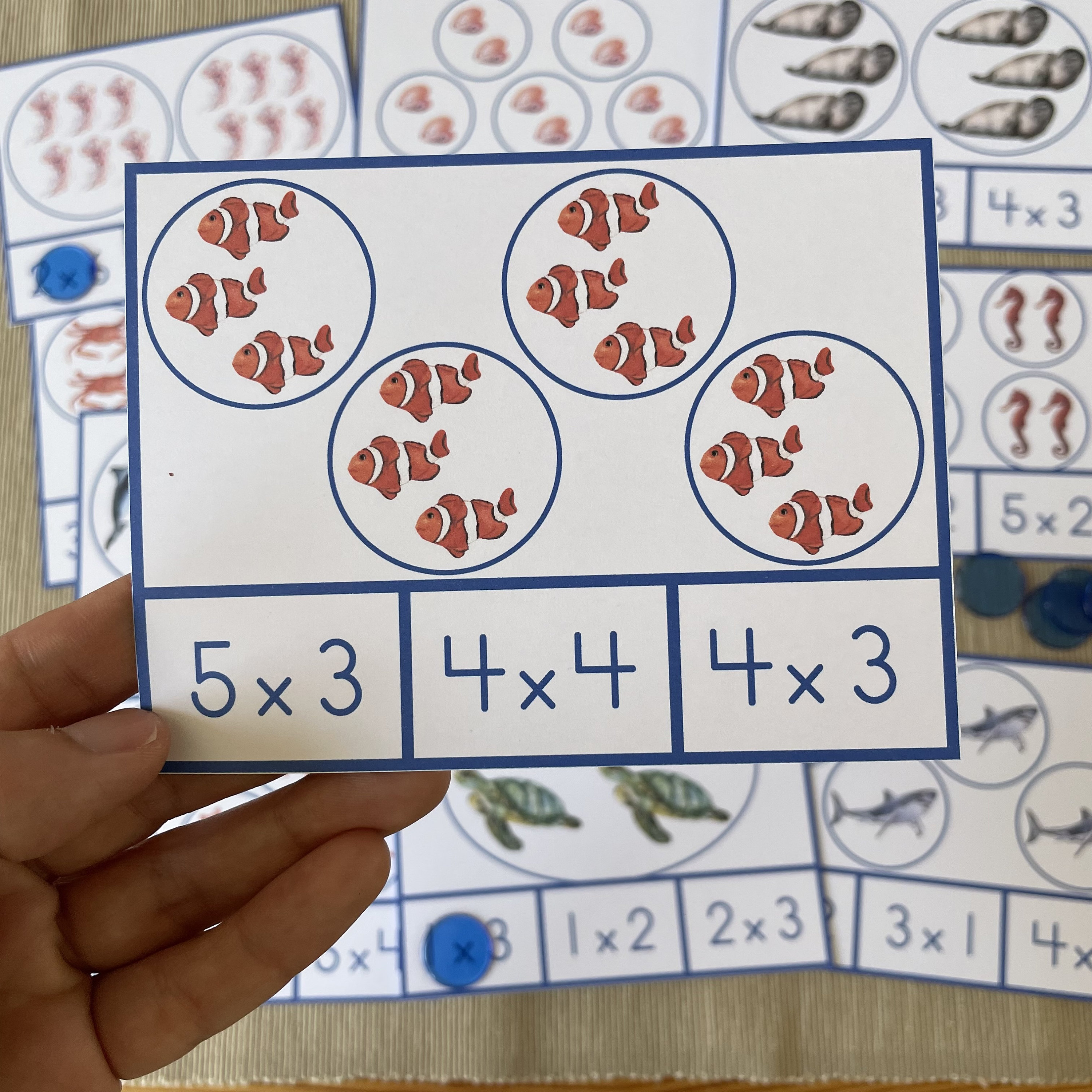 Multiplication Groups Clip Cards Ocean. Equal Groups Math Activity. - Etsy