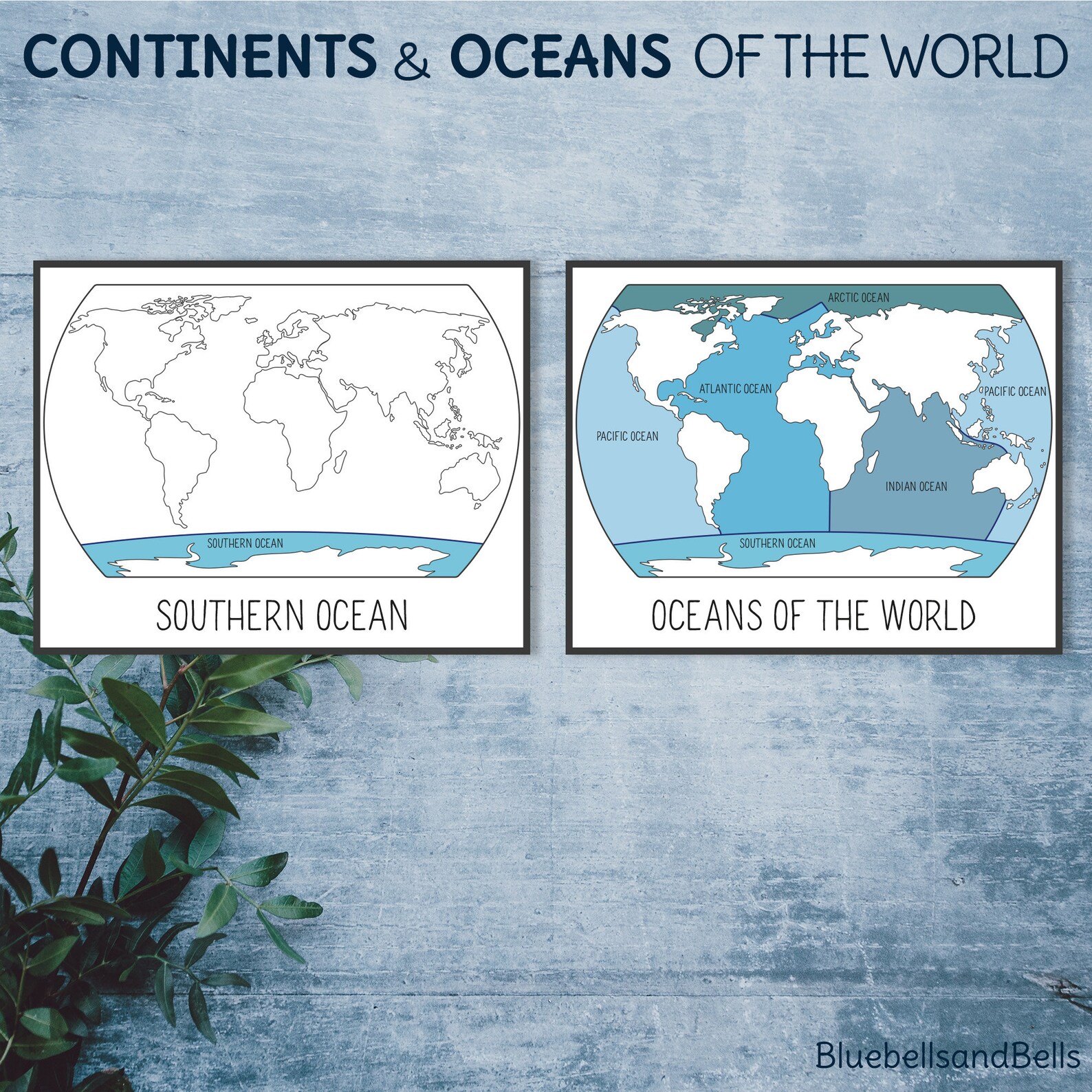 Continents and Oceans Cards and Map. Montessori Printable - Etsy