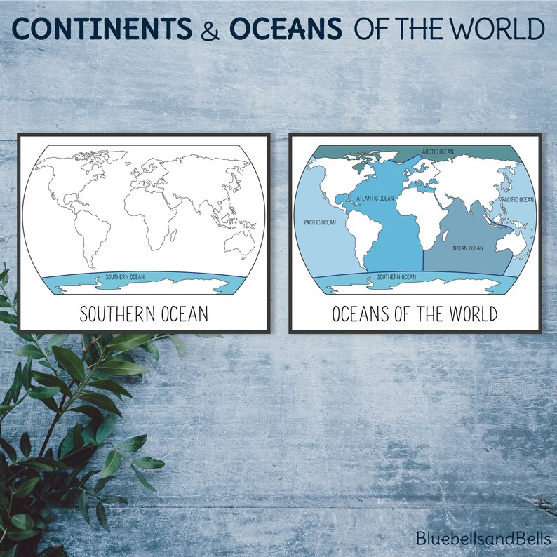 Continents and Oceans Cards and Map. Montessori Printable - Etsy