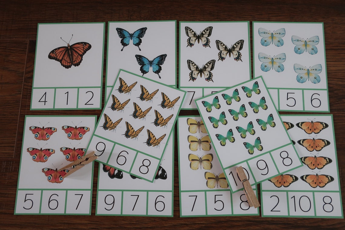 Butterfly count and clip cards 1-10. Preschool summer | Etsy