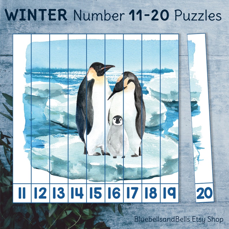 Montessori Winter Kindergarten Printable Polar Bear and Penguins Number ...