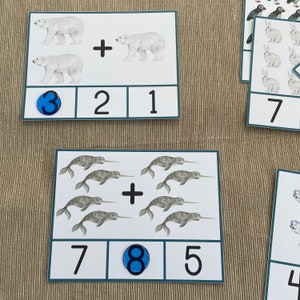 Winter Montessori Printable Count and Clip Cards Addition Polar Animals ...