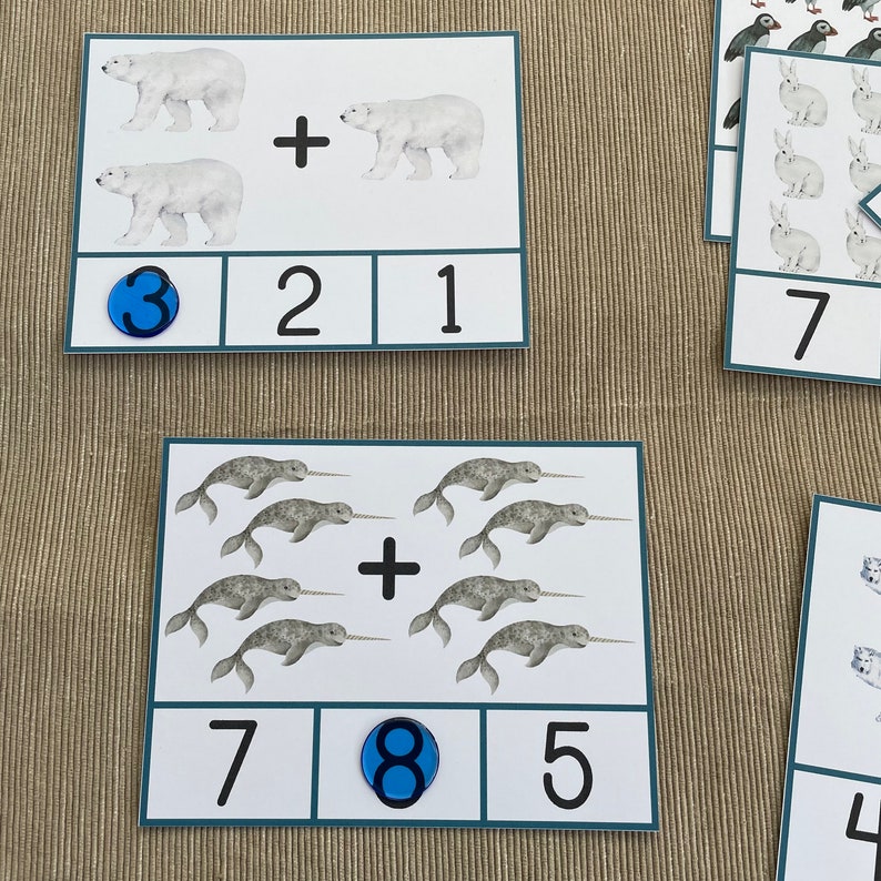 Winter Montessori Printable Count and Clip Cards Addition - Etsy