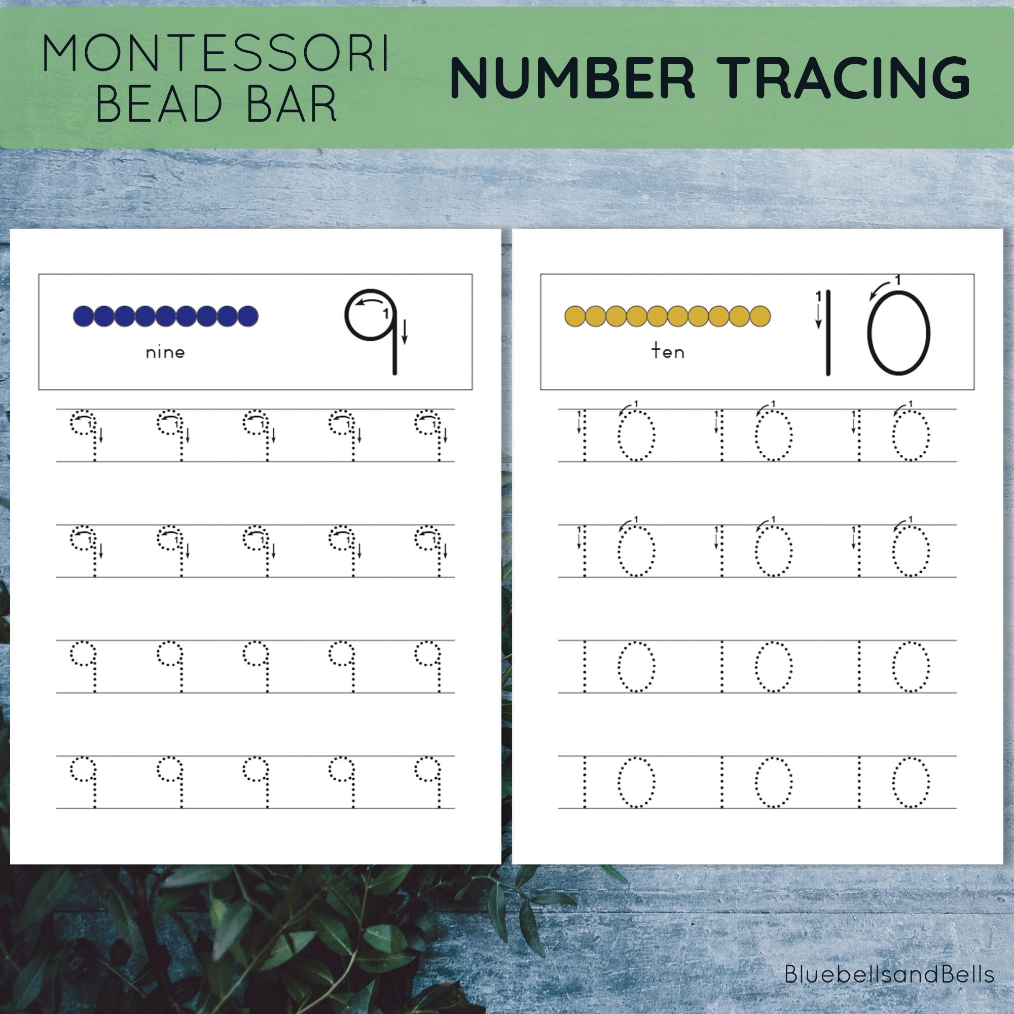 Montessori Bead Stair Number Tracing Worksheets. Kindergarten - Etsy