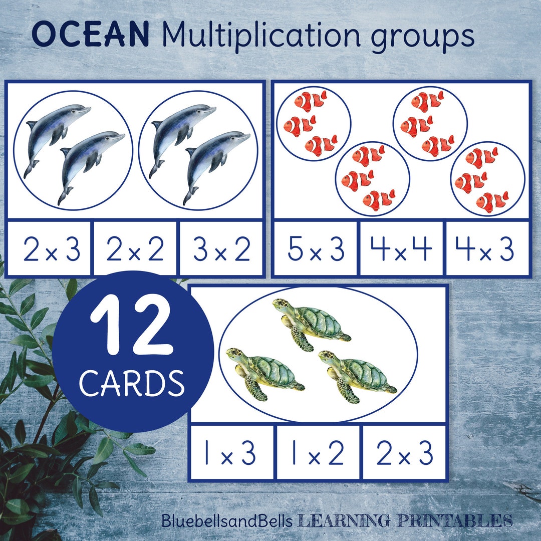 Ocean Math Printable Multiplication Groups Clip Cards. Kindergarten and ...